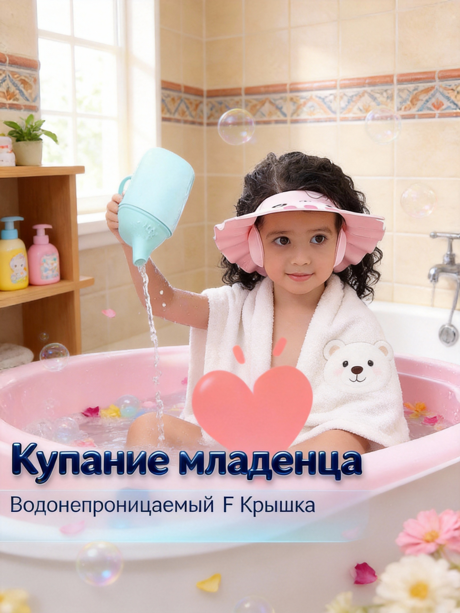 Детская портативная регулируемая шапочка для купания, водонепроницаемая защита глаз и ушей для детей от рождения до 6 лет