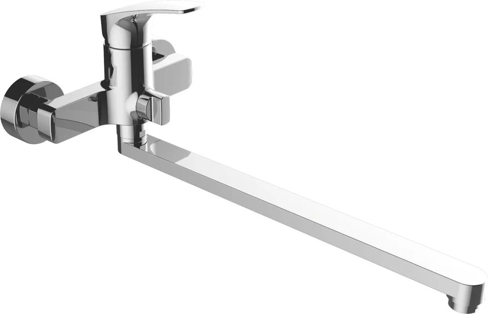 Смеситель для ванны с длинным изливом Aquanet Static AF330-21C поворотный, латунный, хром, глянцевый, смеситель для ванны с душем, рычажный