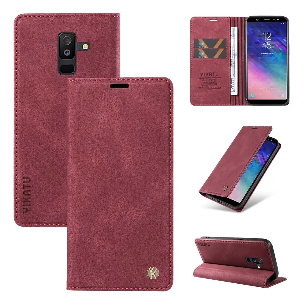 YIKATU Кожаный чехол для Samsung Galaxy A6 Plus A605 J8 J810(Самсунг Галакси А6 Плюс А605 J8 J810 ) визитницей из экокожи книжка