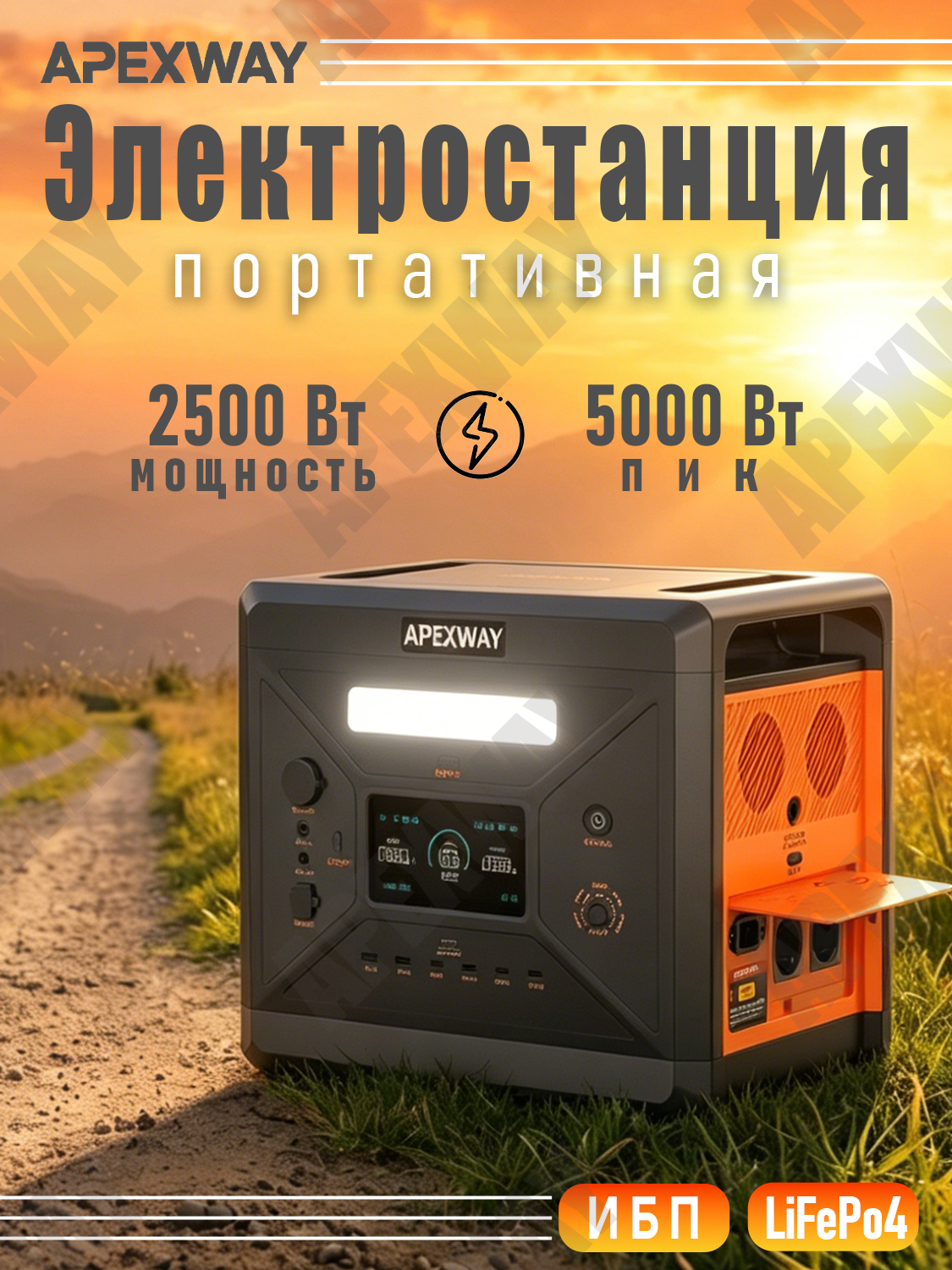 Портативная зарядная станция APEXWAY мощностью 2500 Вт, с розетками 220 В, резервная батарея для автопутешествий.