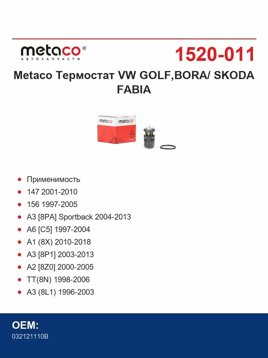 Metaco Термостат VW GOLF, BORA/ SKODA FABIA