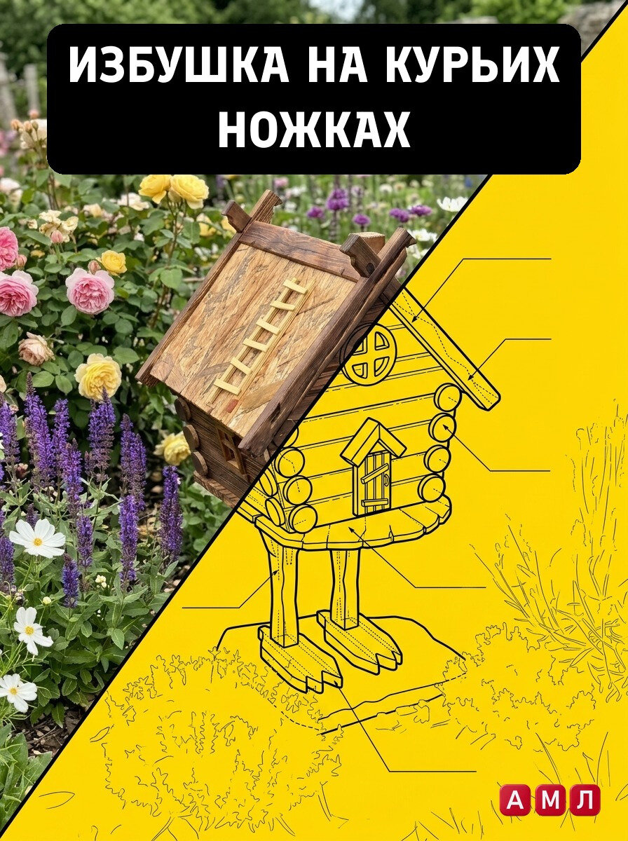 Проект чертеж декоративная Избушка на курьих ножках своими руками - скачать и распечатать чертежи с размерами, пошаговая и поэтапная схема сборки