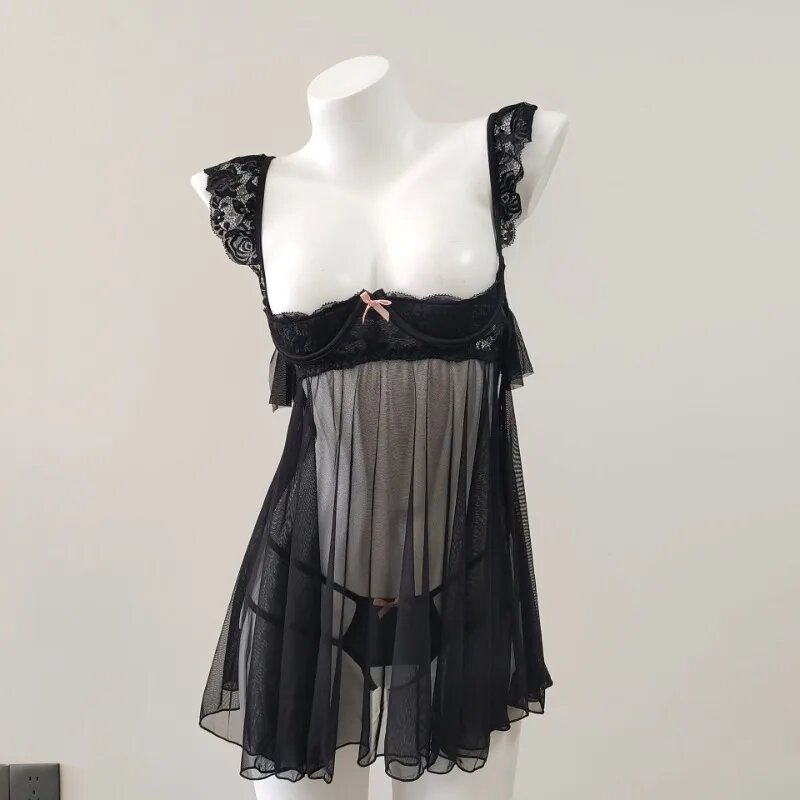 Открытый бюстгальтер, эротическое нижнее белье Babydoll, горячий секс, женская Черный, S, черный