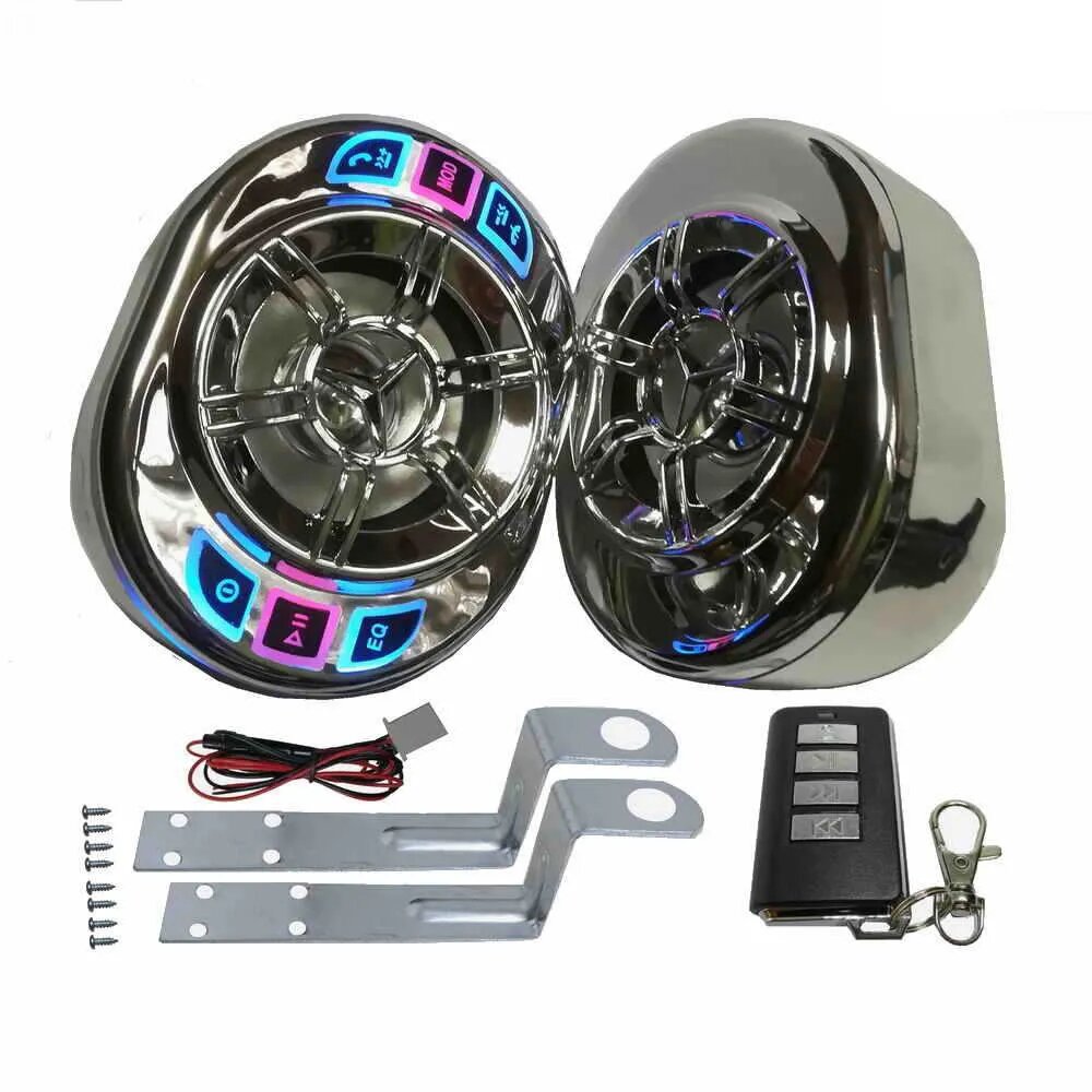Shiny Chrome Bluetooth Speakers for Motorcycles, General Motors, and More with Remote Control - Silver