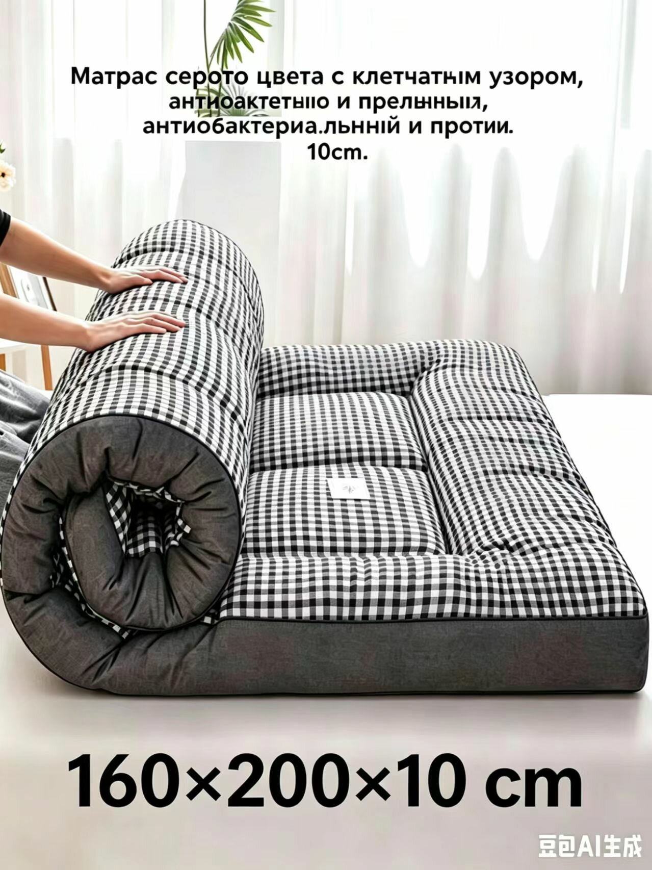 Матрас без пружин, удобный с обеих сторон, гипоаллергенный и теплый, 160х200 см, серый