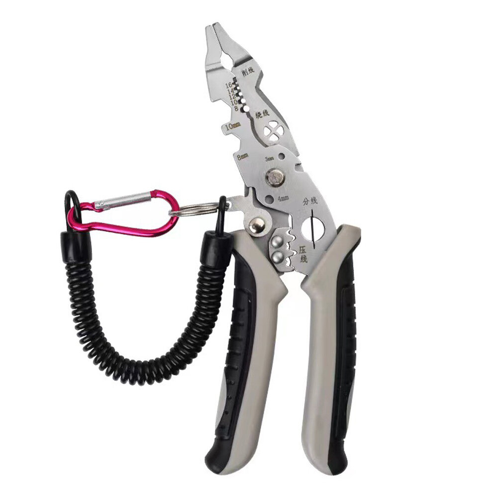 Многофункциональный инструмент для обки проводов Professional Wire Stripping Tool портативный нож для электрического кабеля клещи для калибровки электрика с металлическим замковым зippers для обслуживания бытовой техники, материал: нержавеющая
