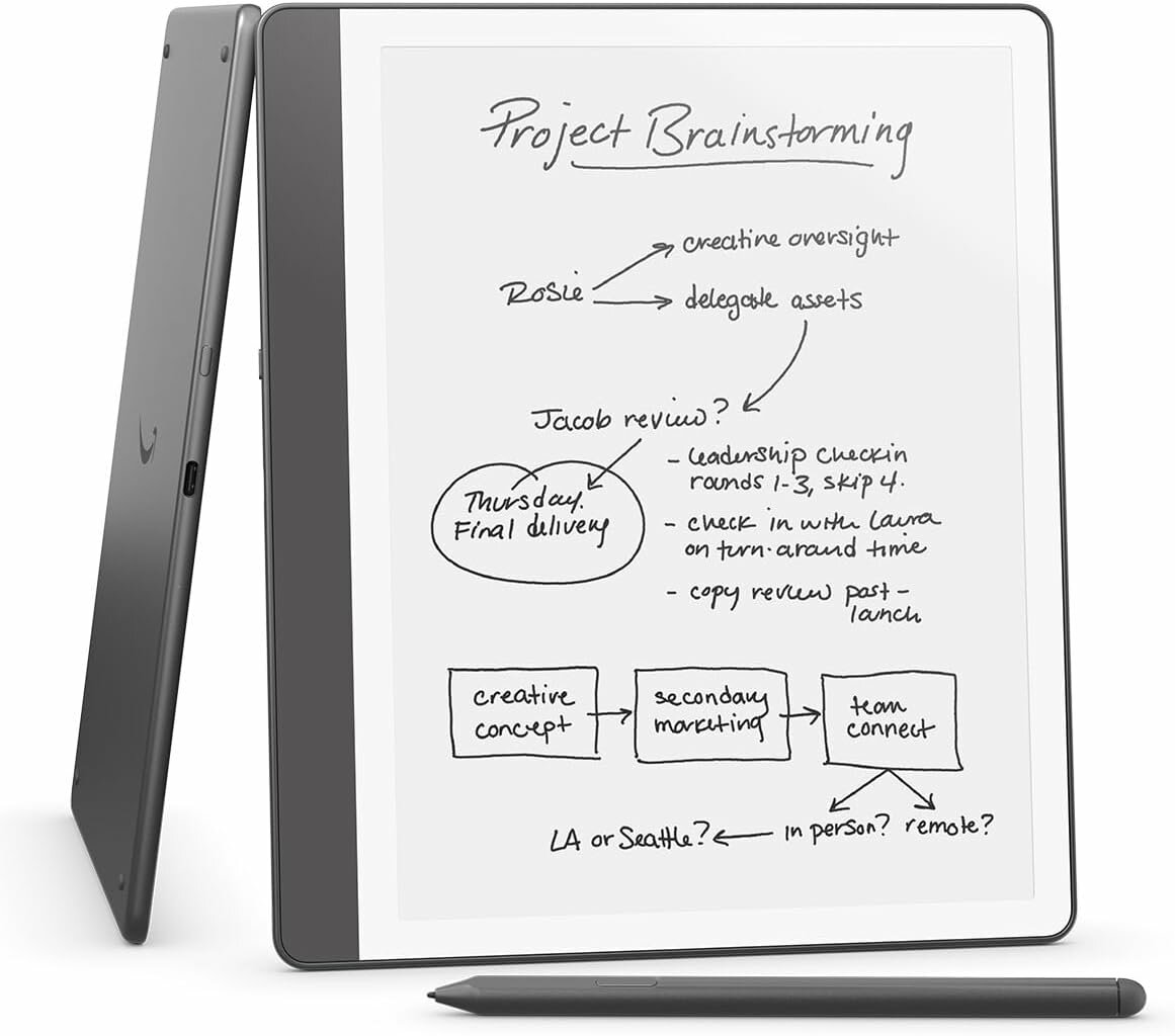 Amazon Kindle Scribe+Чехол 2024 16 ГБ Premium Pen, Электронная книга 10.2", 300 PPI, E-Ink, Блокнот для заметок, Без рекламы, Серый, Бордовая кожаная обложка