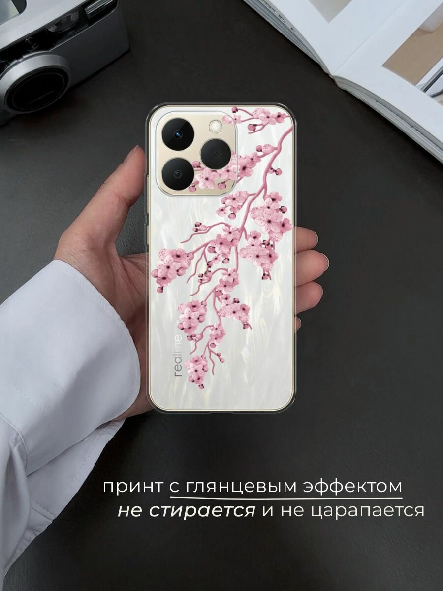Силиконовый чехол на Realme 15T / Реалми 15Т с принтом Розовая веточка сакуры — фото 1