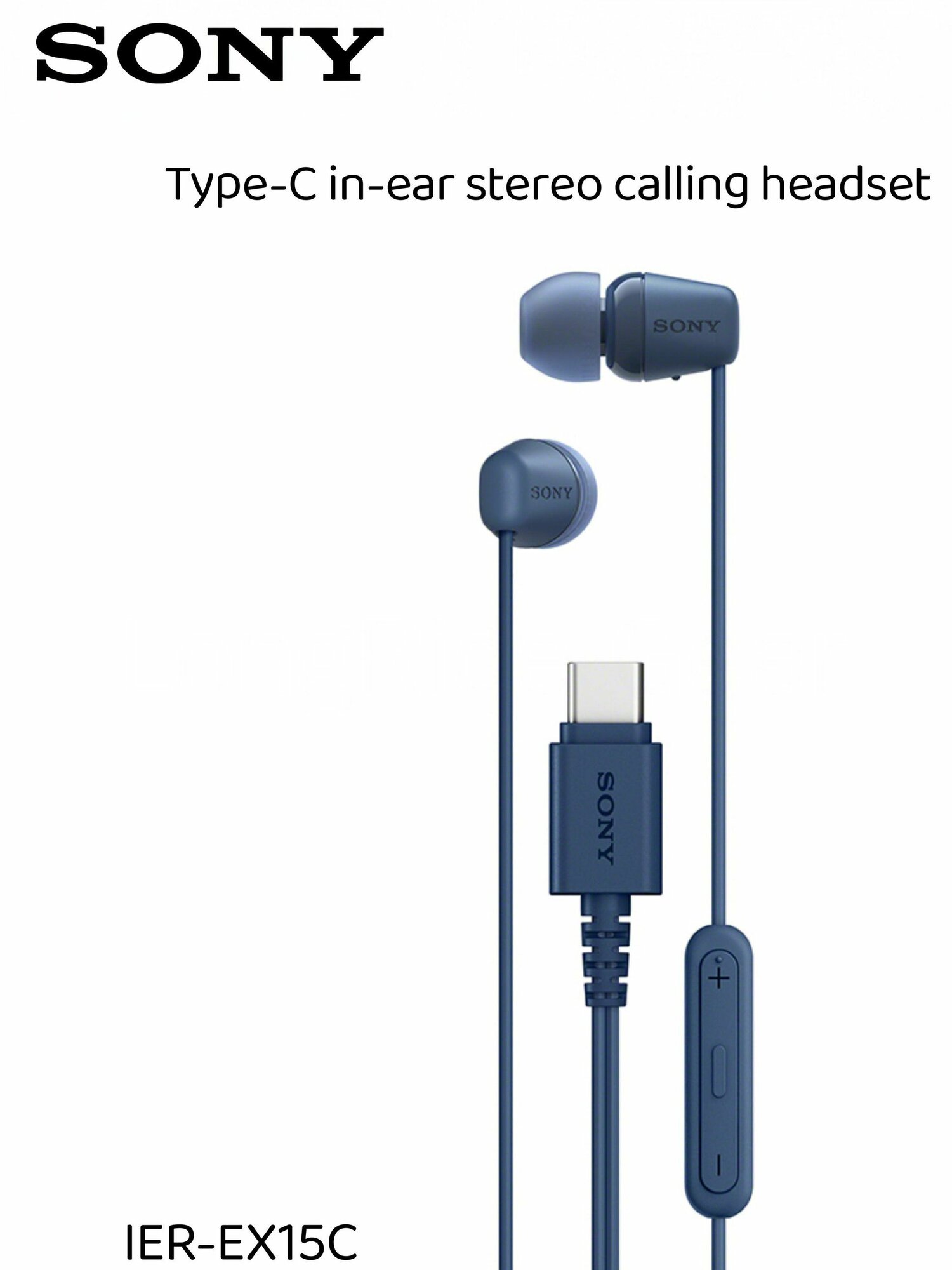 Sony Наушники проводные с микрофоном IER-EX15C, USB Type-C, темно-синий, синий