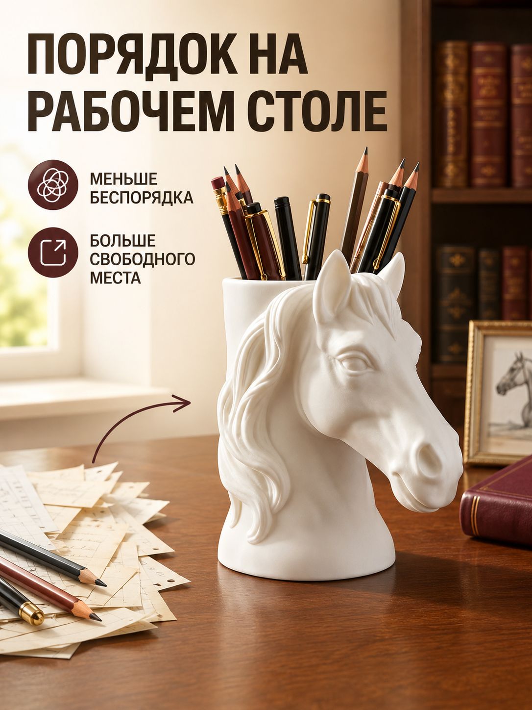 Подставка для канцелярских принадлежностей голова лошади 3D-печать органайзер для стола, креативный подарок студентам и коллегам