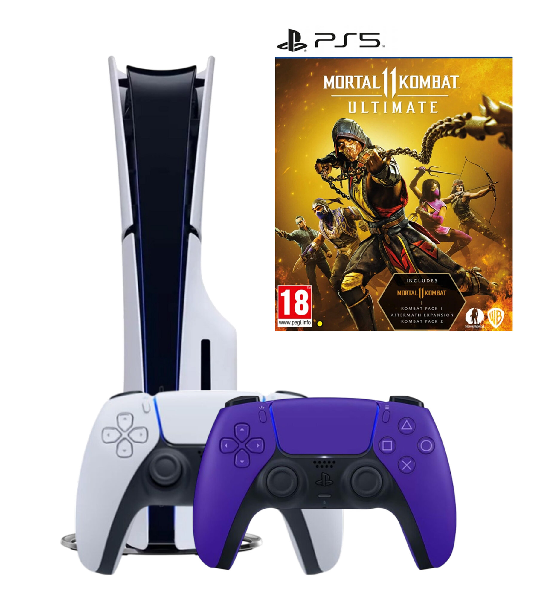 Игровая приставка PlayStation 5 Slim + 2й геймпад галактический пурпурный + игра Mortal Kombat 11 Ultimate