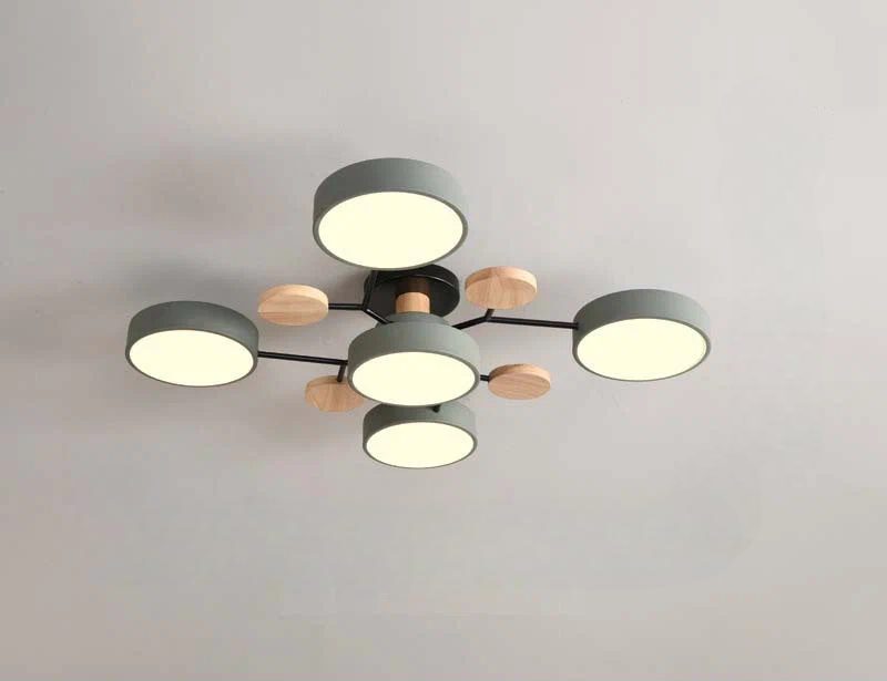 Люстра потолочная светодиодная в скандинавском стиле, 4 + 1 шайба, 10-15 ㎡, 40W, Зеленый, холодный белый