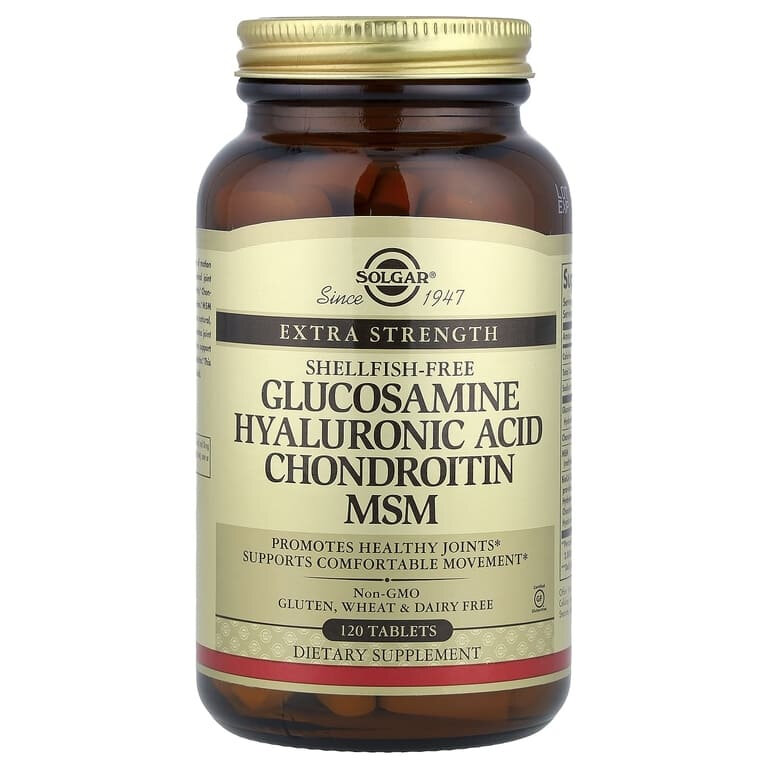 Solgar Glucosamine Hyaluronic Acid Chondroitin MSM, Глюкозамин, гиалуроновая кислота, хондроитин и МСМ 120 таблеток