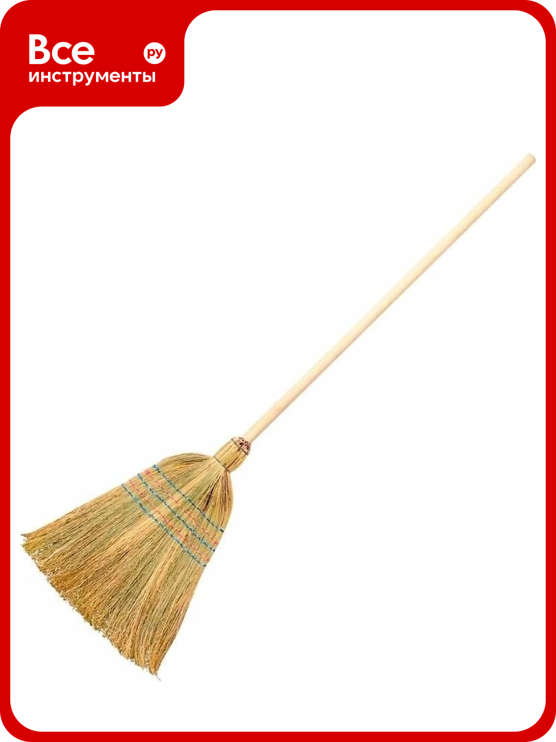 Веник-метла IMPERA сорго, 5-и прошивная с деревянным черенком 700031, деревянная