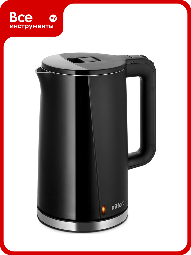 Чайник KITFORT черный КТ-6612-1 из нержавеющей стали, защита от сухого включения, вращение на подставке