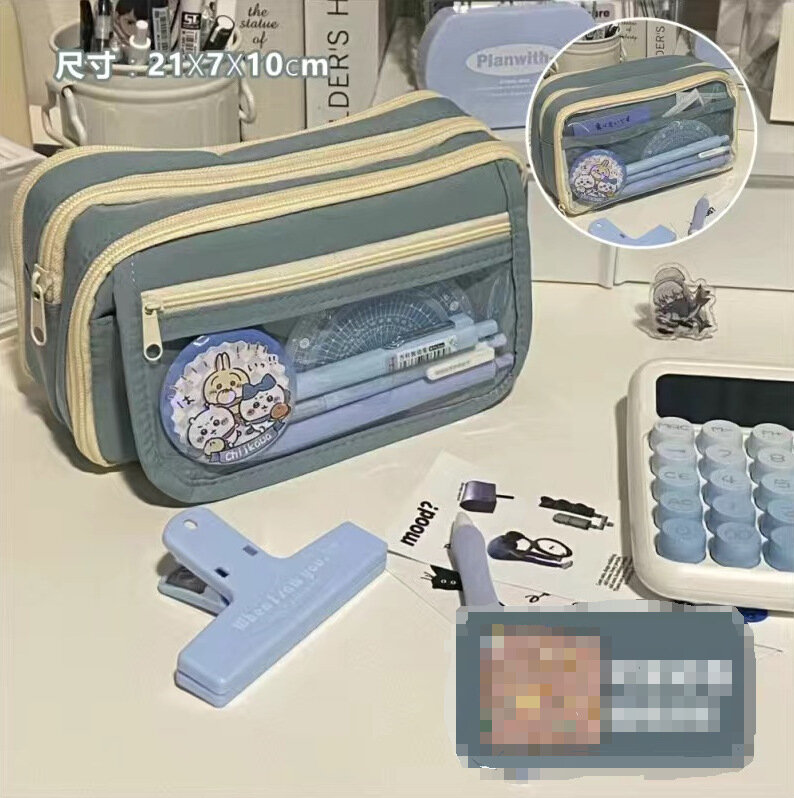 Пенал Ins, 12 слоев, прозрачный, с откидной крышкой, 4.0 синий