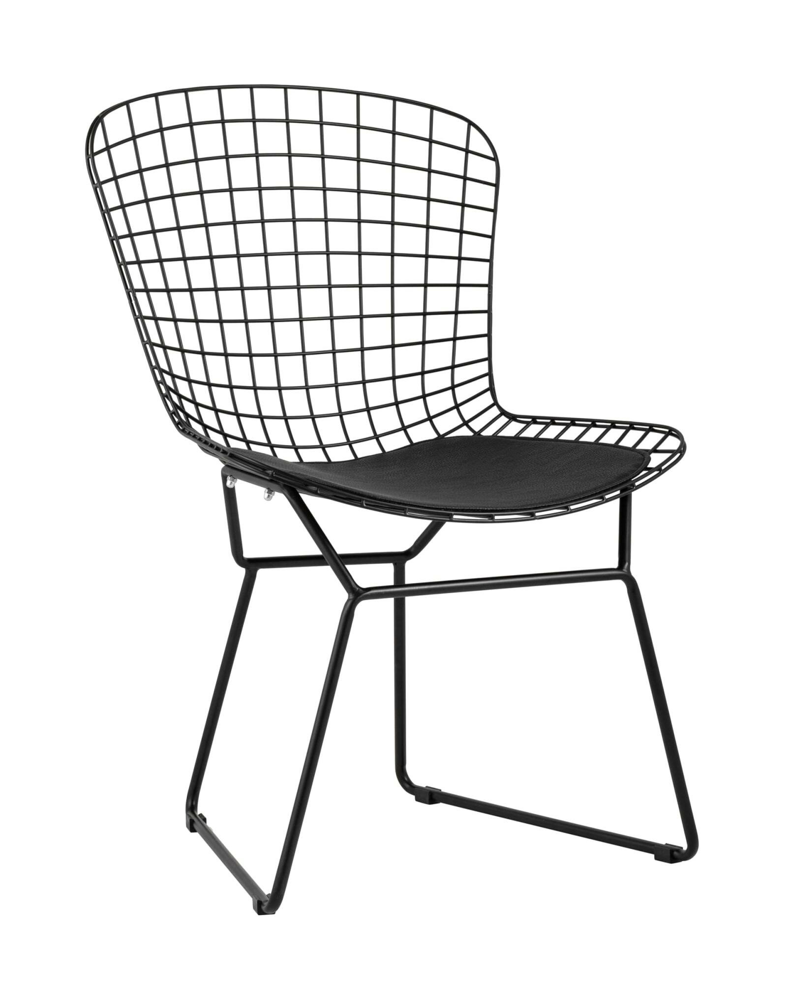 Стул обеденный Bertoia STOOL GROUP черный, экокожа, металл, мягкое сиденье, без подлокотников