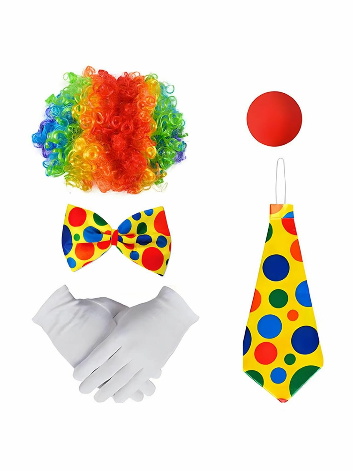 Костюм клоуна для взрослых для Хэллоуина с радужным париком и носом, - Set 3