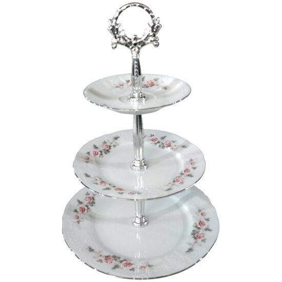 Этажерка 3-х ярусная Bernadotte декор "Бледные розы, отводка платина" (25-19-14) (P1759925SQ15396021)