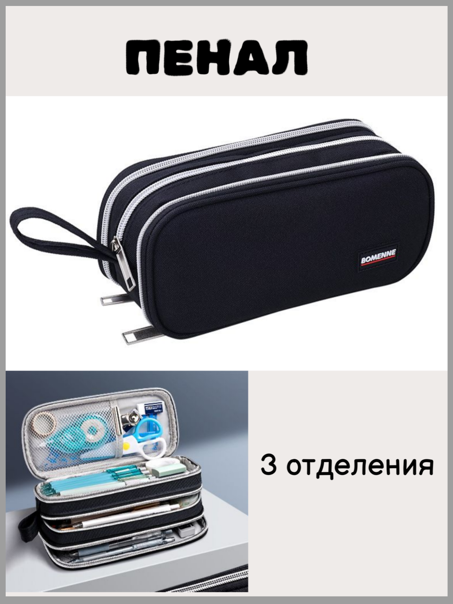 Пенал-органайзер школьный, для девочек и мальчиков, 3 отделения