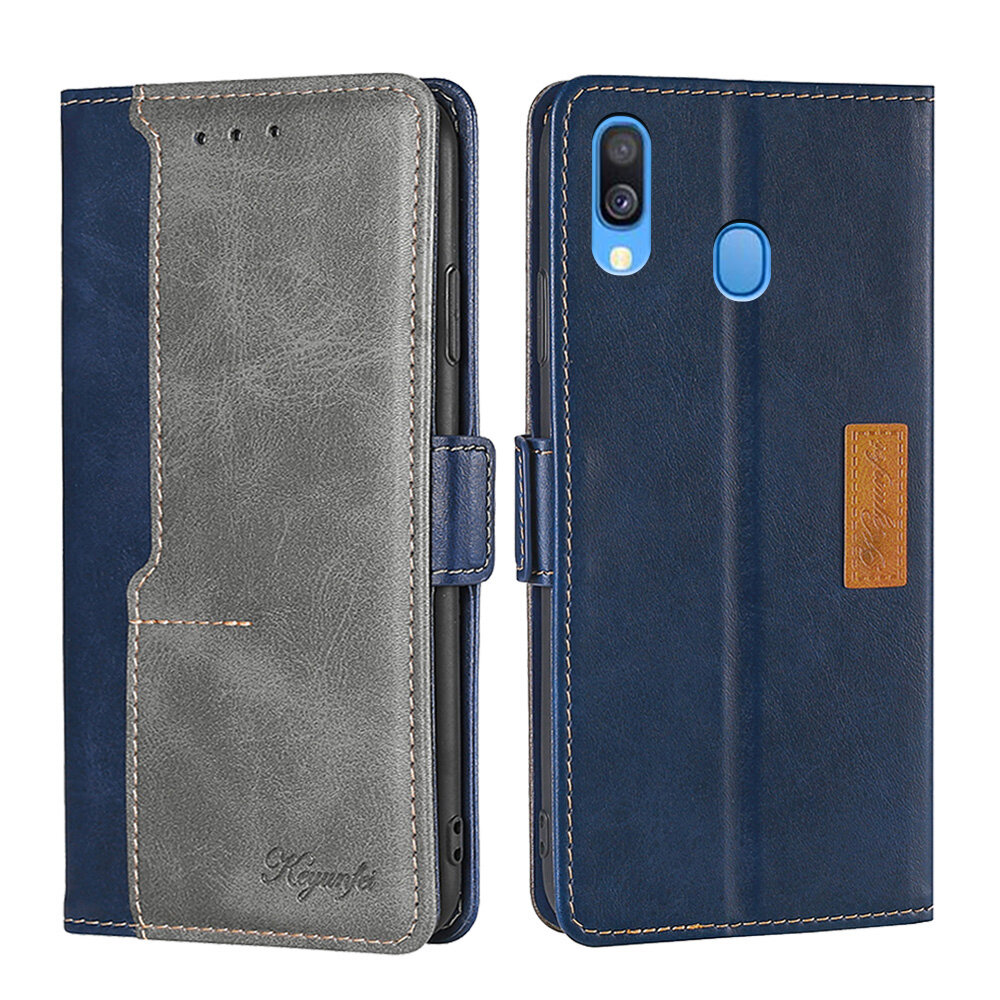 Чехол-книжка MyPads для Samsung Galaxy A40 (SM-A405F) / Самсунг А40, смешать два цвета (синий + серый)
