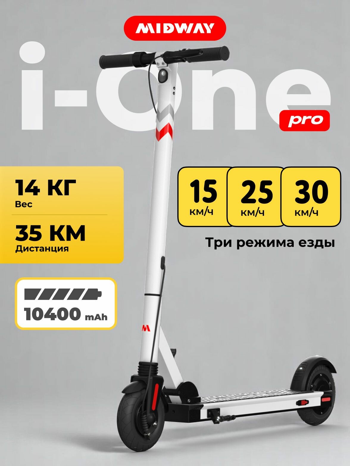 Электросамокат MIDWAY i-One PRO самокат электрический взрослый и подростковый, белый