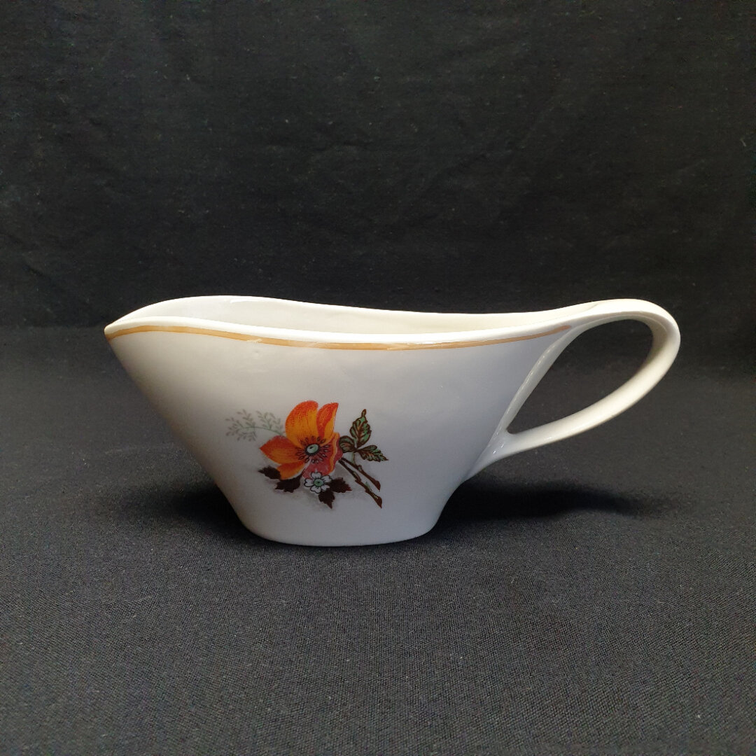 Соусник, Дулево, фарфор, деколь, люстр, 300мл. Винтаж, СССР.