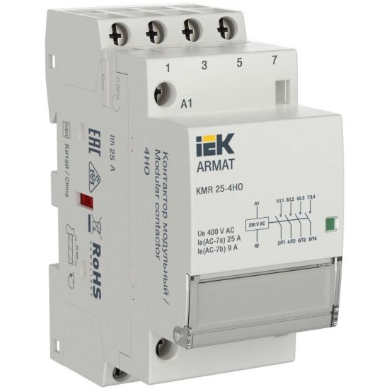 Контактор модульный Iek KMR 25А 230В AC 4НО ARMAT, AR-KMR10-025-40-230