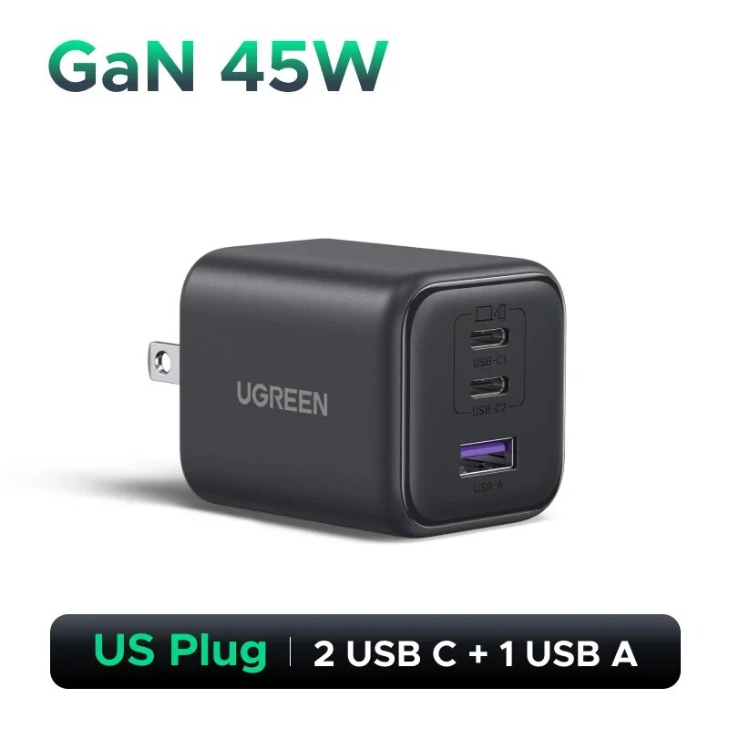 UGREEN 45 Вт GaN Зарядное устройство PD3.0 PPS QC3.0 Для Samsung S25 S24 Ultra iPhone 17 US GaN 45W