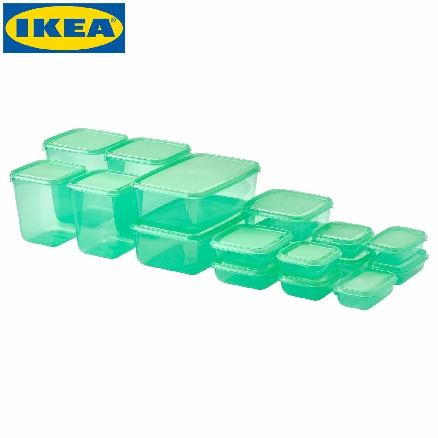 Икеа PRUTA Пута Герметичный контейнер для еды 17 предметов зелёный