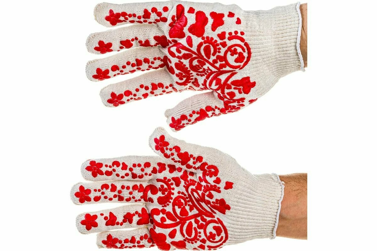 Перчатки защитные хозяйственные х/б с ПВХ покрытием Gigant Цветы 13 класс вязки, 10 пар G-095