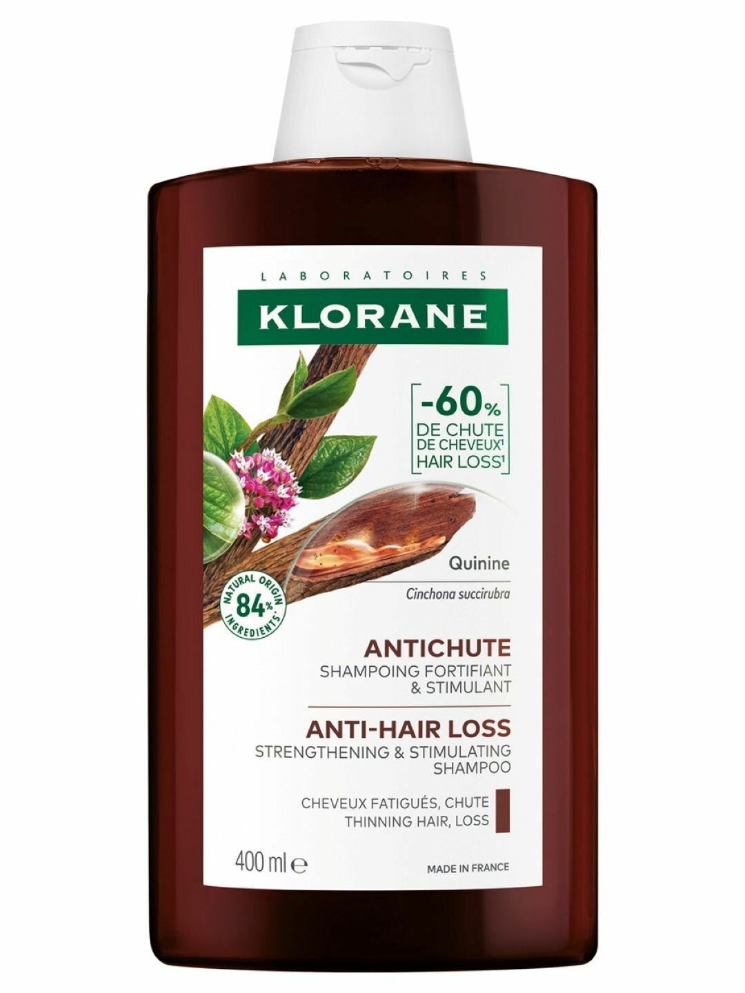 Клоран Укрепляющий и стимулирующий рост волос шампунь с Хинином, 400 мл / KLORANE Anti-Hair Loss Shampoo