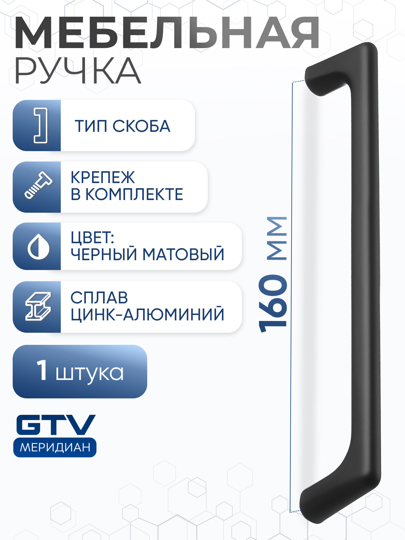 Ручка мебельная скоба алюминиевая 160 мм OCTAVIO черный матовый 1 шт