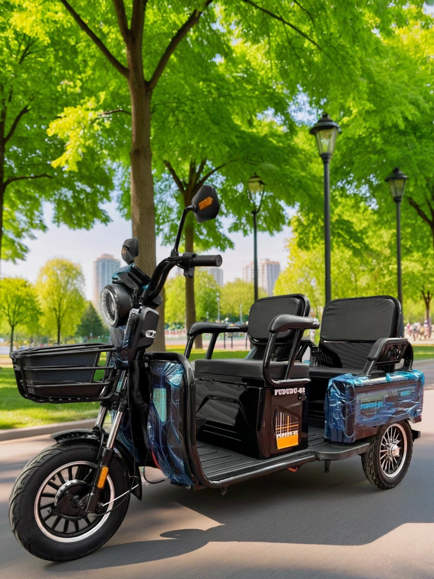 Электроскутер трицикл Fududu Q2 1000W 60V/25Ah, R10 колеса, черный