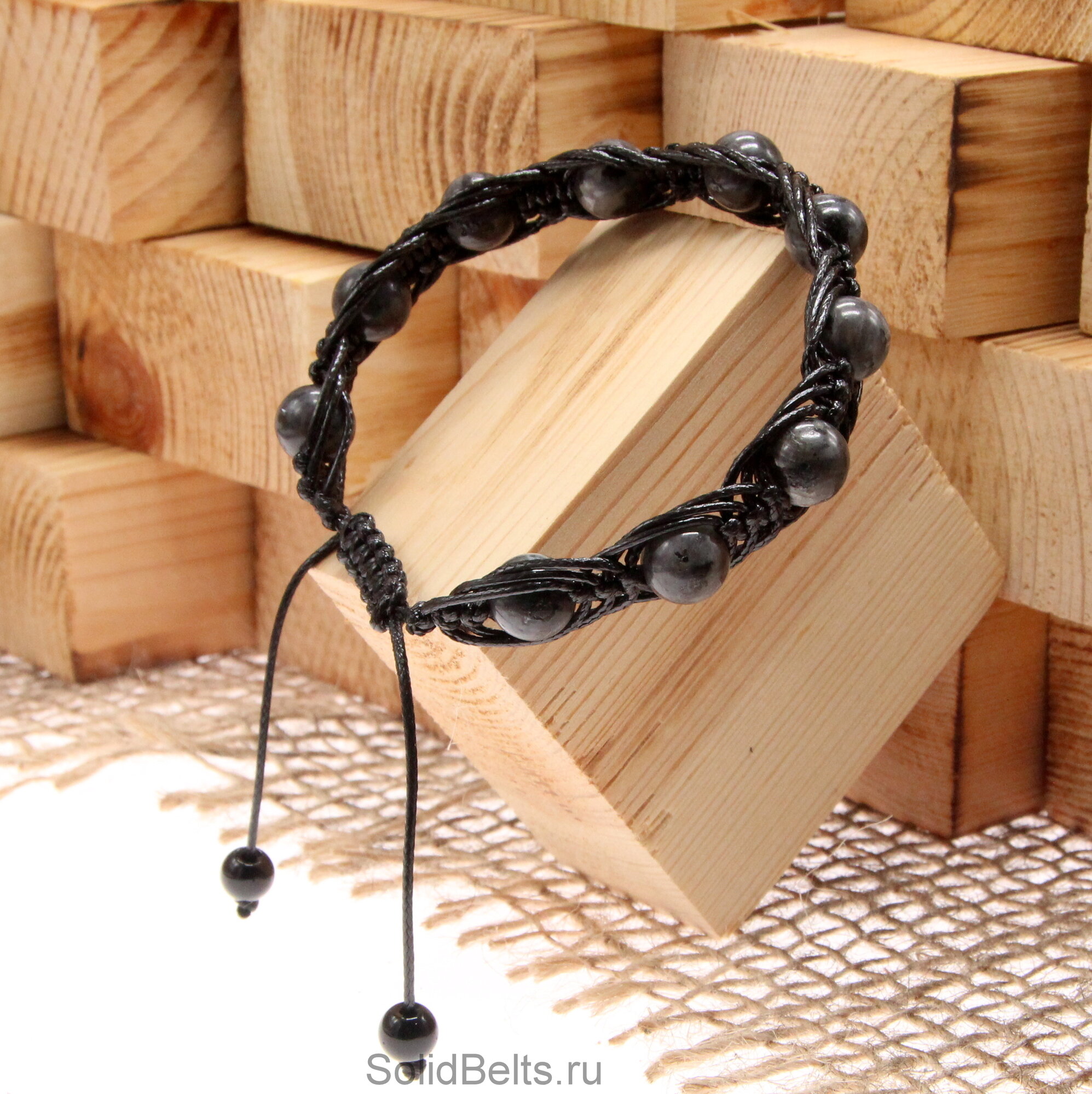 Плетеный браслет, анортозит, лабрадорит