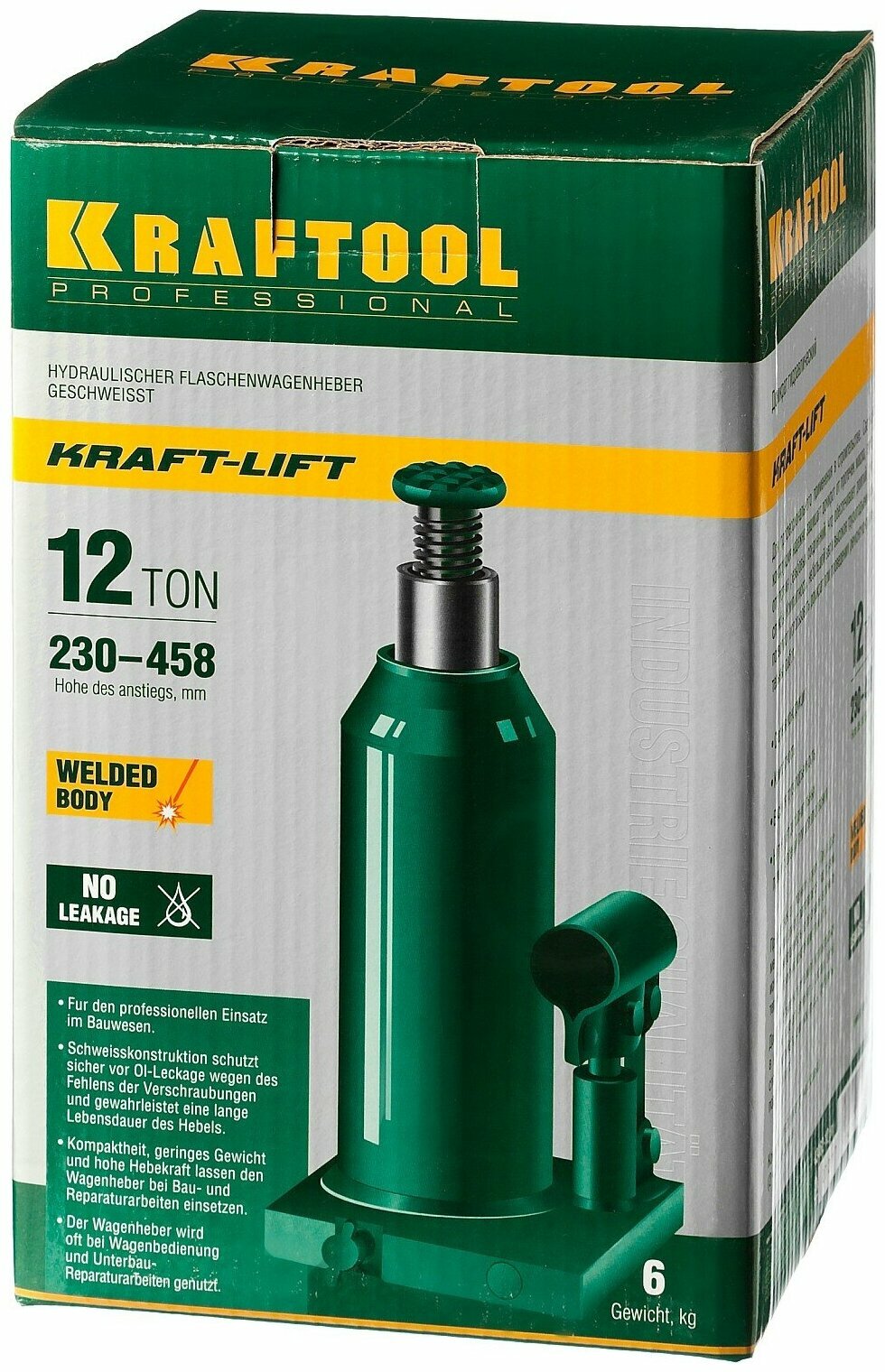 Домкрат бутылочный гидравлический 12 т, 230-460 мм Kraftool 43462-12_z01