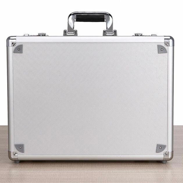 Чемодан-кейс, для денег, документов, ABS пластик, внутренний карман, серебристый/черный, 40x30x15 см