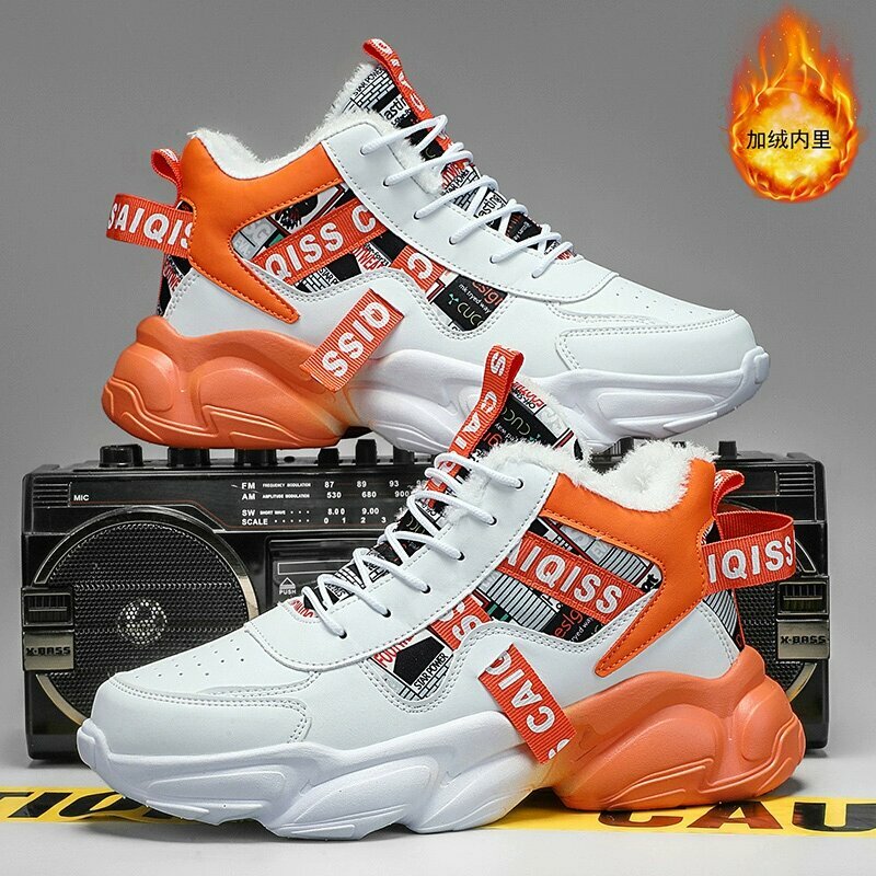 MOOCIE Мужские зимние ботинки с высоким голенищем из бархата и утолщением для сохранения тепла, молодежные спортивные ботинки для бега, водонепроницаемые, увеличивающие рост, мужские ботинки из хлопка с бархатом для защиты от холода