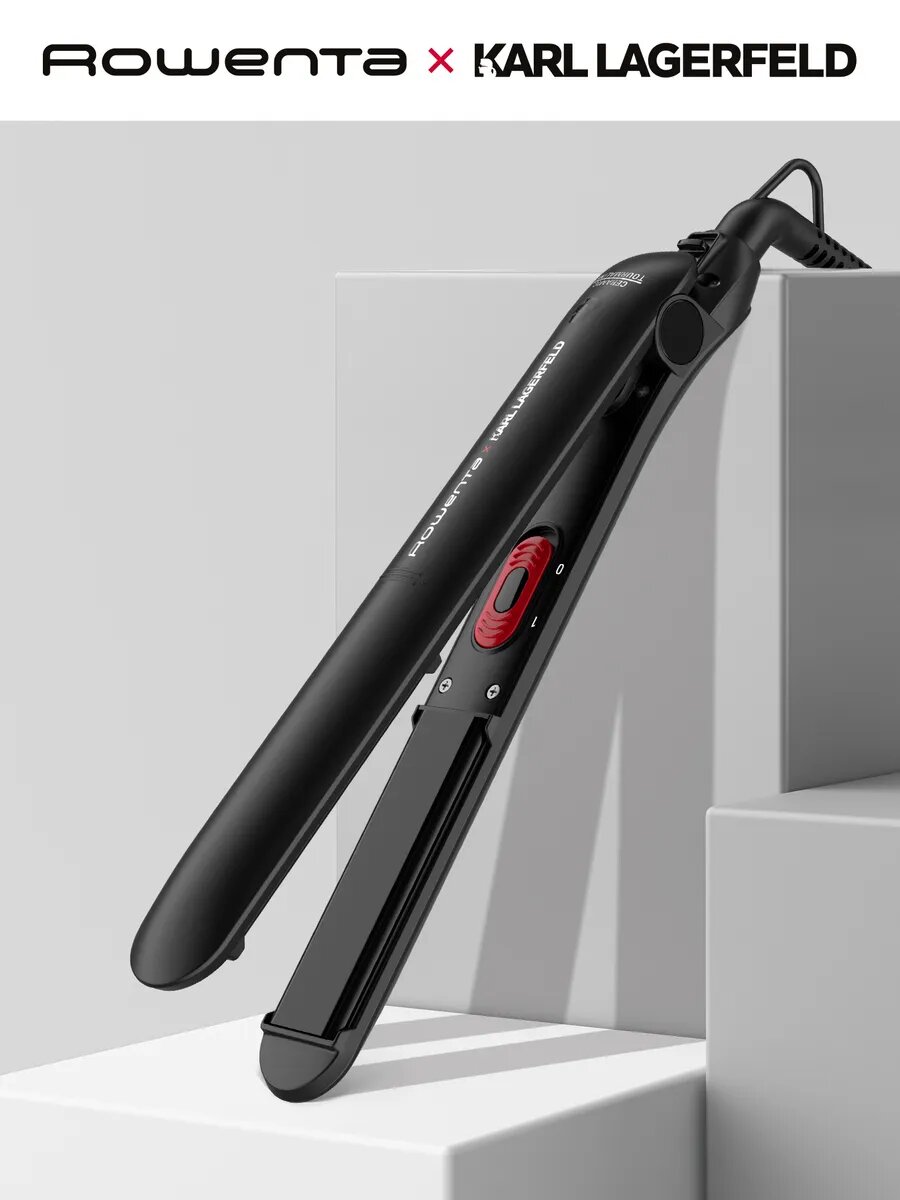 Выпрямитель для волос 2в1 Rowenta x Karl Lagerfeld Easyliss SF161LF0 с керамико-турмалиновым покрытием, черный/красный