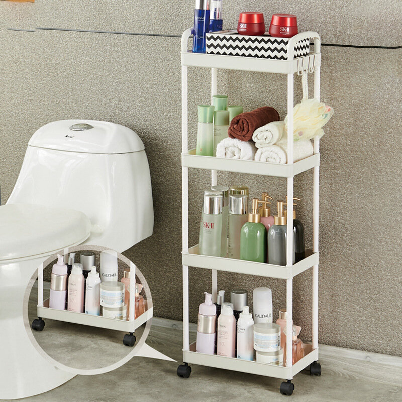 Стеллаж, узкая многофункциональная полка на колёсах 4 яруса RiMax