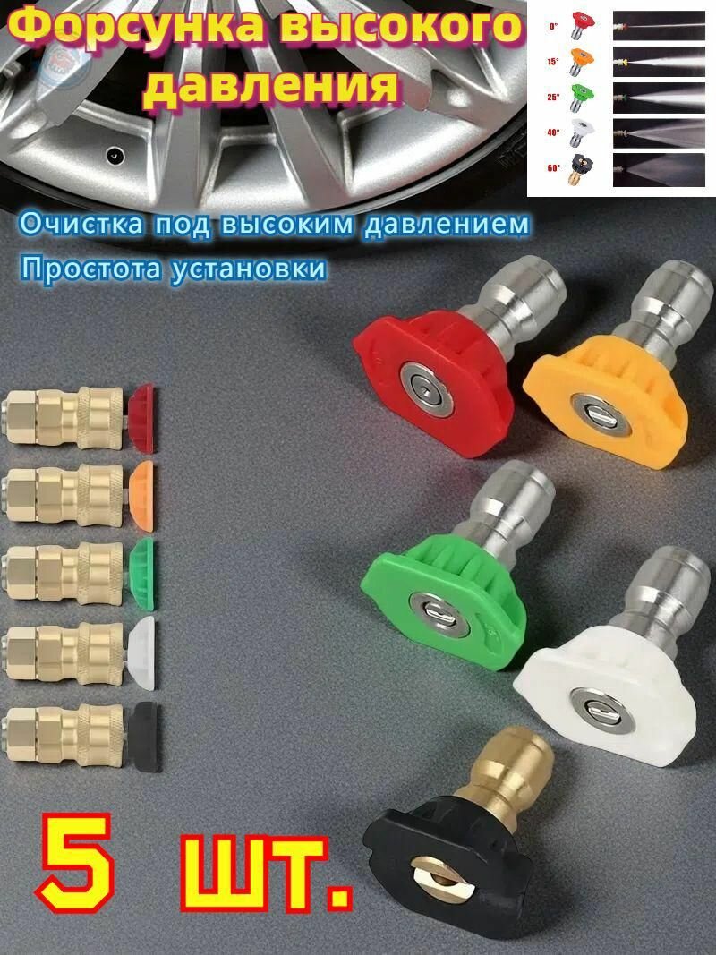 Форсунки-распылители для моек высокого давления, комплект из 5 сменных насадок, универсальная очистка двора, машины, тротуара