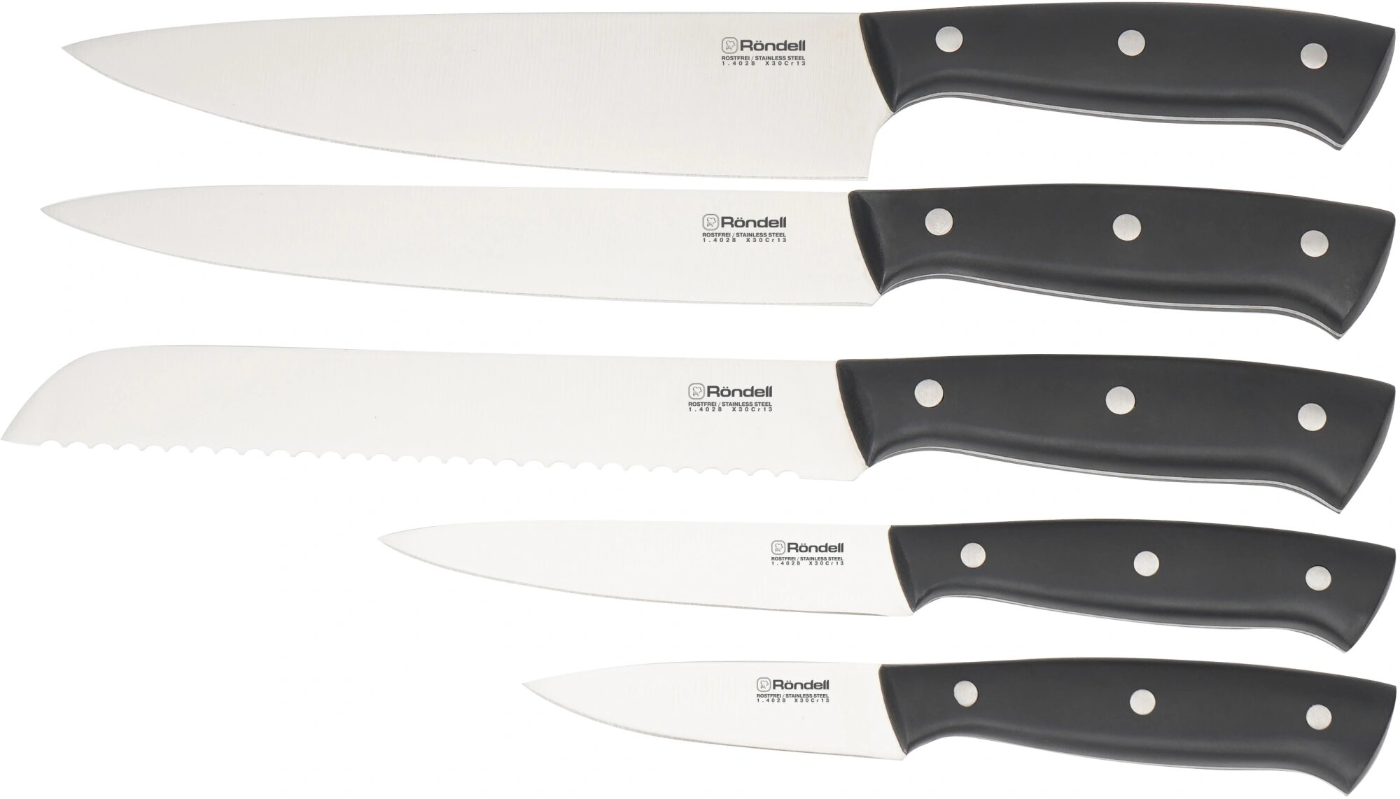 Набор ножей кухонных Rondell Dual RD-1943 компл. 6предм. с подставкой черный подар. коробка