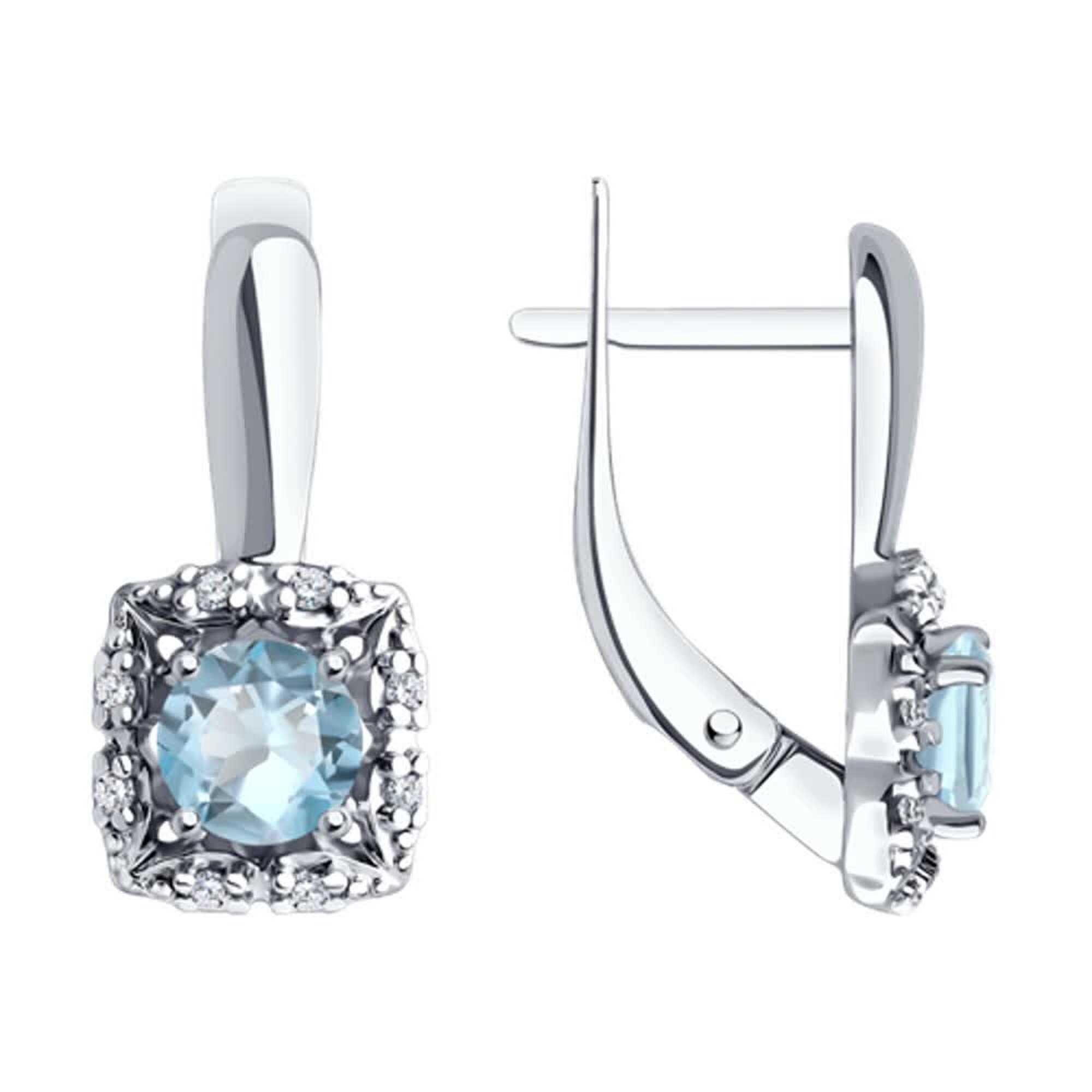 Серьги, серебро, 925 проба, родирование, топаз, фианит