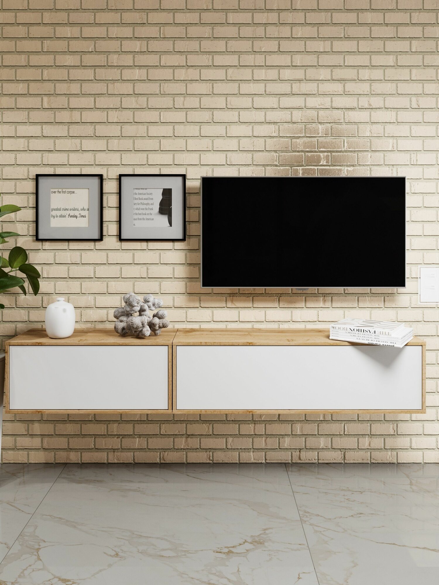 Тумба подвесная Дакота В6, ЛДСП, 2 ящика, белая/бежевая, 35x122x10,5 см