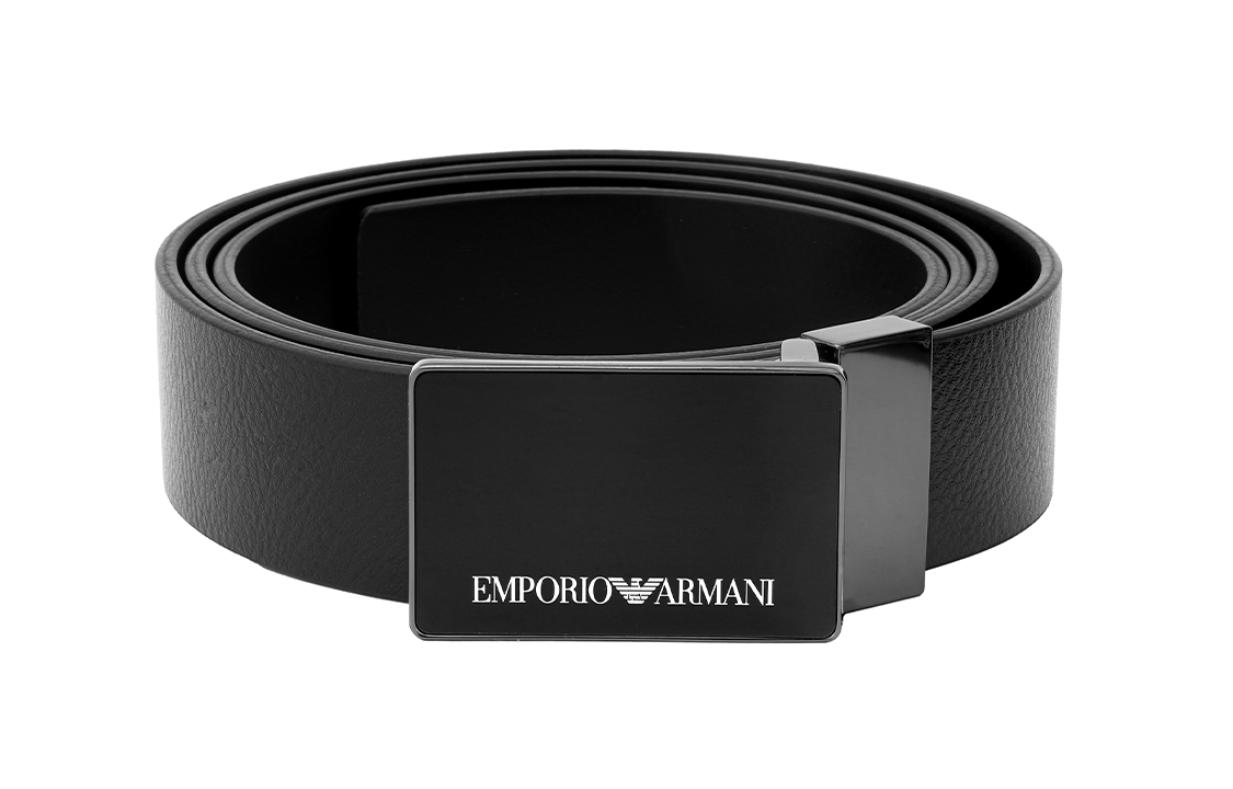 EMPORIO ARMANI Split Cow Leather Belts Men's Black Width 3.5cm OneSize