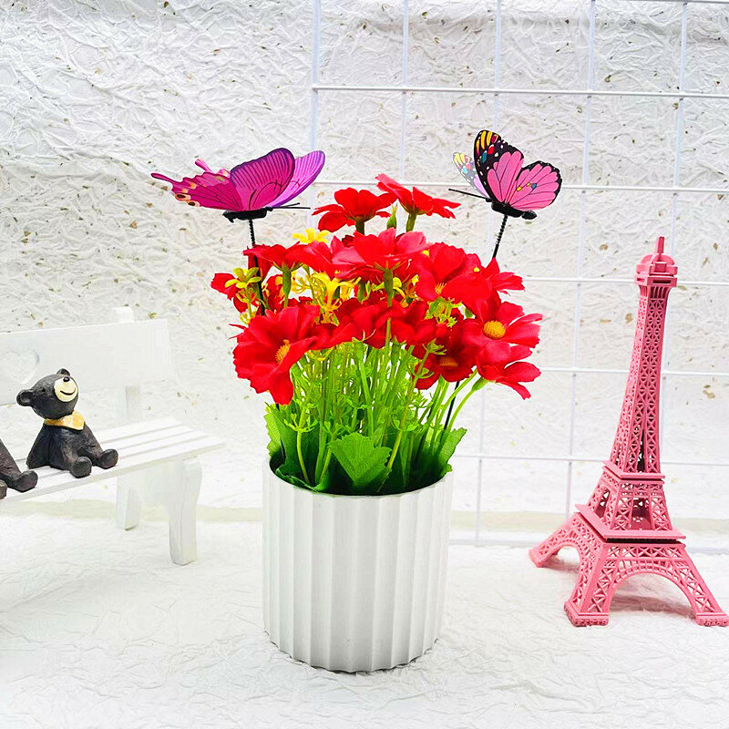 Искусственный цветок горшок для растений с шелковым цветком декоративное домашнее офисное настольное украшение ярко-красный