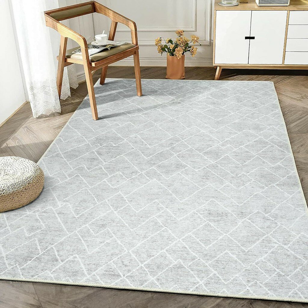 Contemporary style printed polypropylene carpet for sofa area home office flooring, light gray 80x160cm