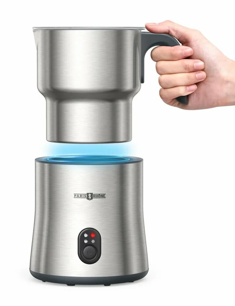 Вспениватель-капучинатор молока электрическое для молока , капучино, кофе, латте, и какао /4 режима работы/500мл большого объёма/Серый металлик/Подарок на День рождения