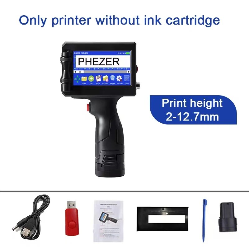 Phezer P15 Портативный струйный принтер этикеток Европейская вилка (EU Plug), Without ink-12.7mm