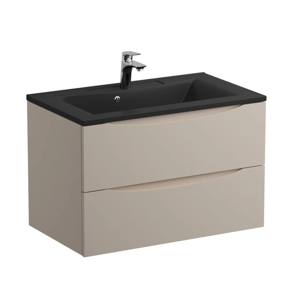 Тумба с раковиной BelBagno Marino 80 подвесная, 80 см, бежевая, матовая, из МДФ, с ящиками, раковина для ванной из камня, прямоугольная, встроенный слив-перелив